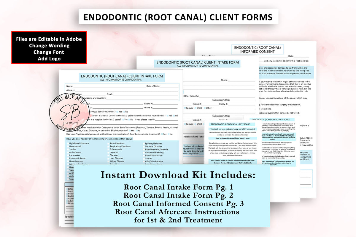 Endodontic (Root Canal) Client Forms | ShesBackAtIt | Printable Spa, Salon and Esthetician ...