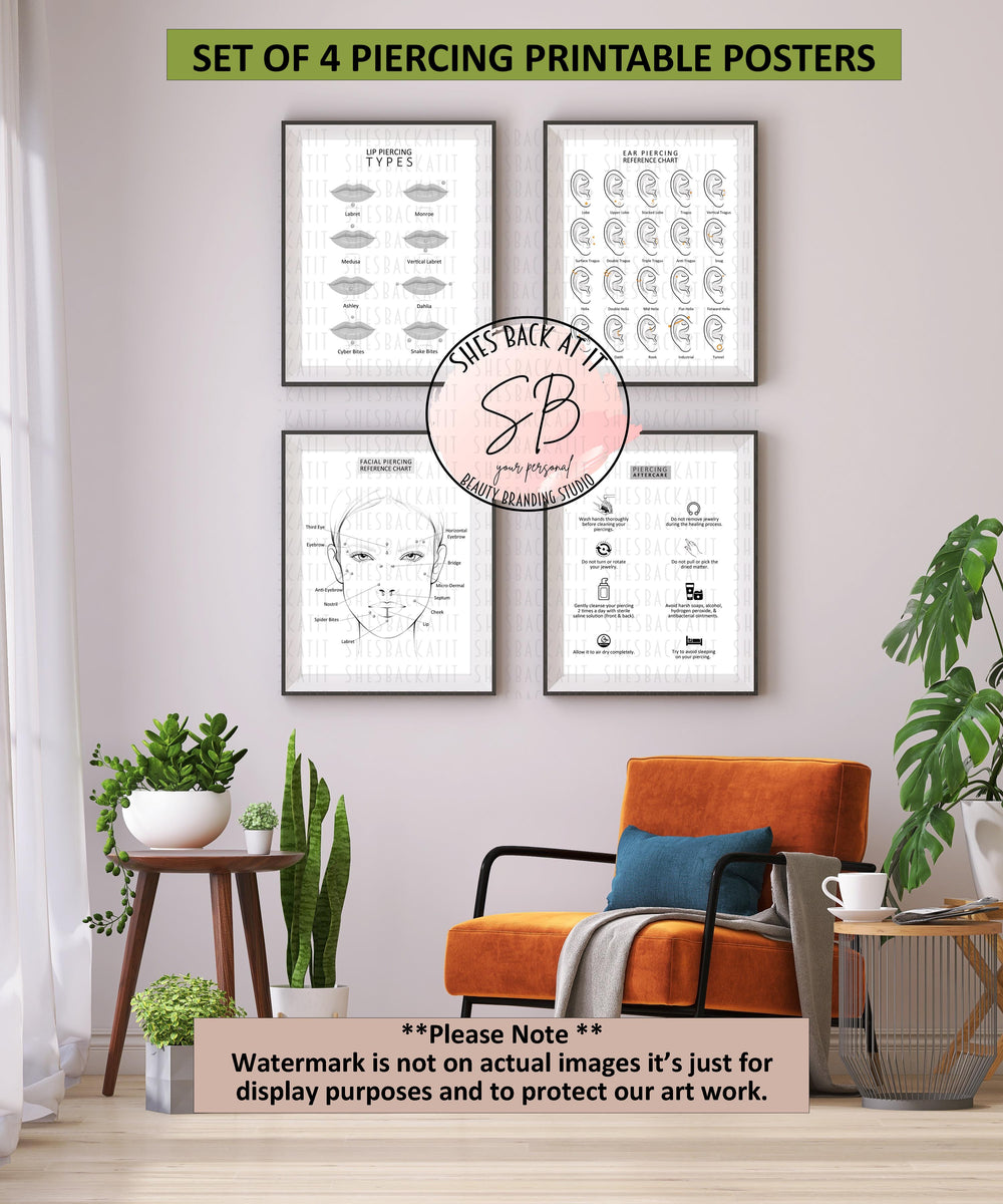 Set of 4 Piercing Art Printable Posters | ShesBackAtIt | Printable Spa ...