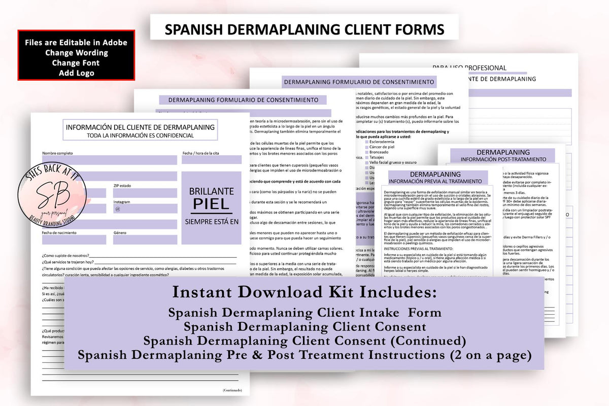 Spanish Dermaplaning Client Consent Forms | ShesBackAtIt | Printable ...