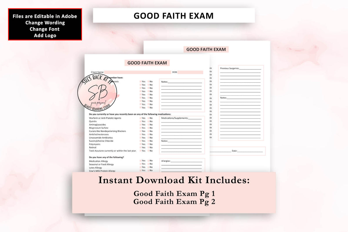 Good Faith Exam | ShesBackAtIt | Printable Spa, Salon and Esthetician ...