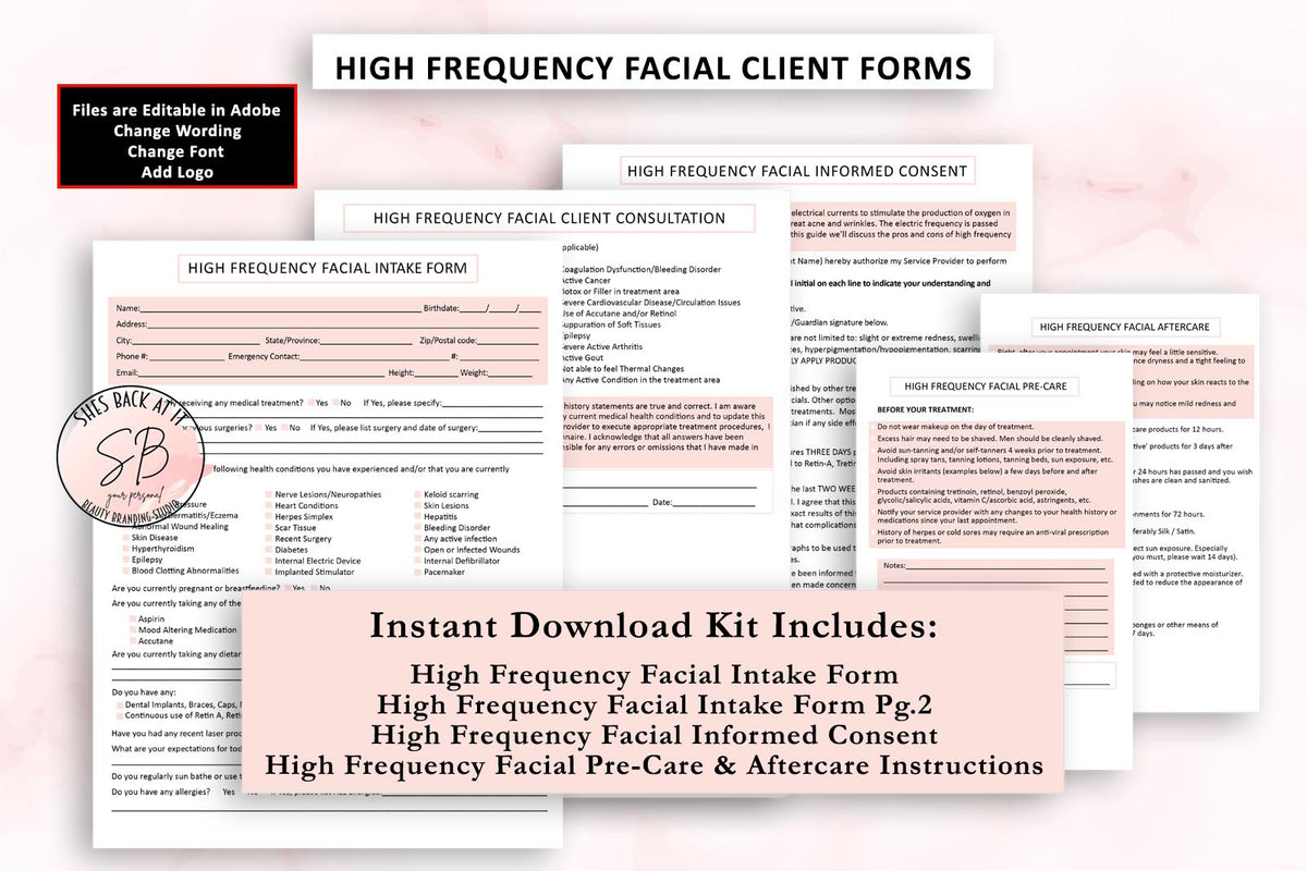 High Frequency Facial Client Forms | ShesBackAtIt | Printable Spa ...