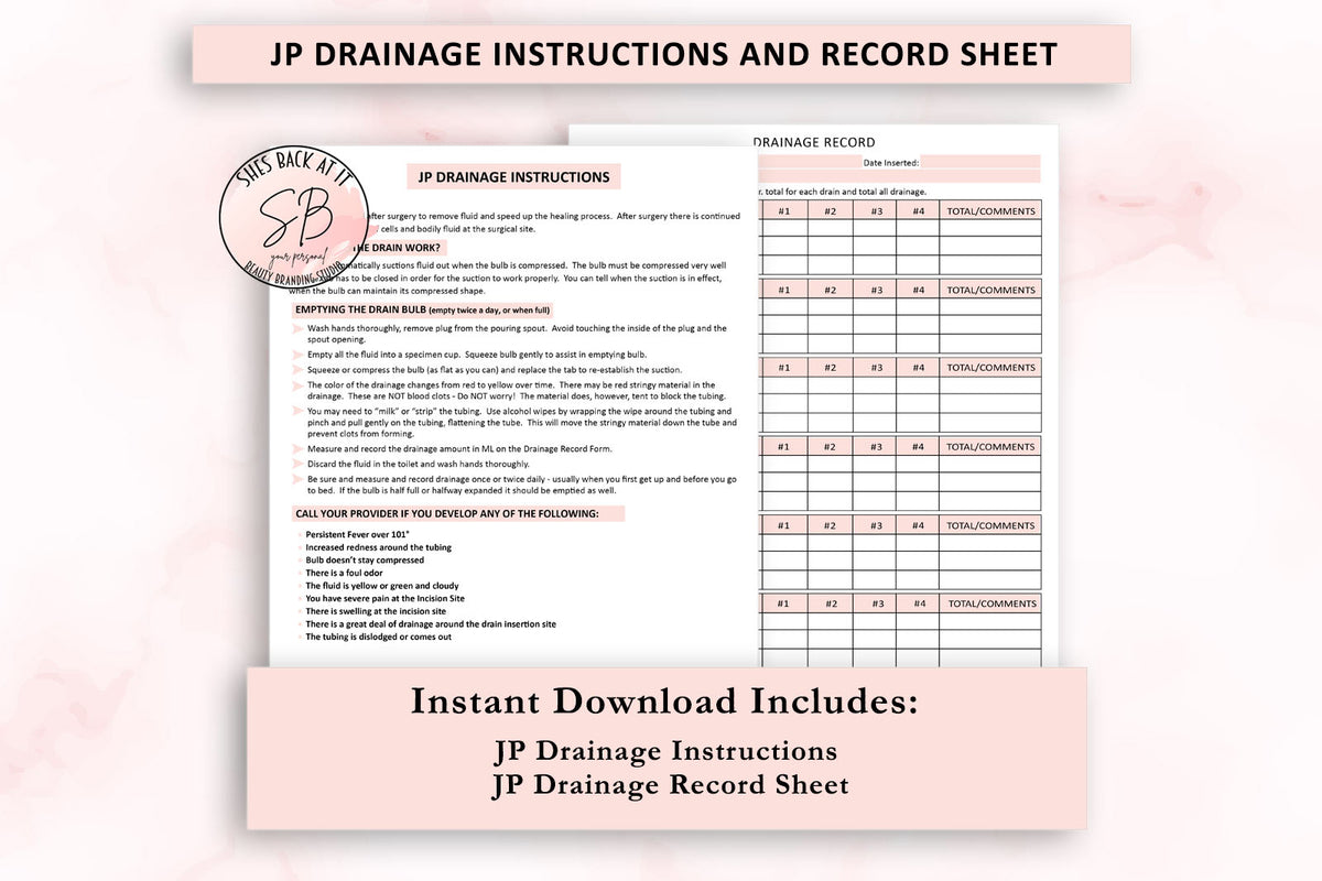 JP Drainage Record Form | ShesBackAtIt | Printable Spa, Salon and ...