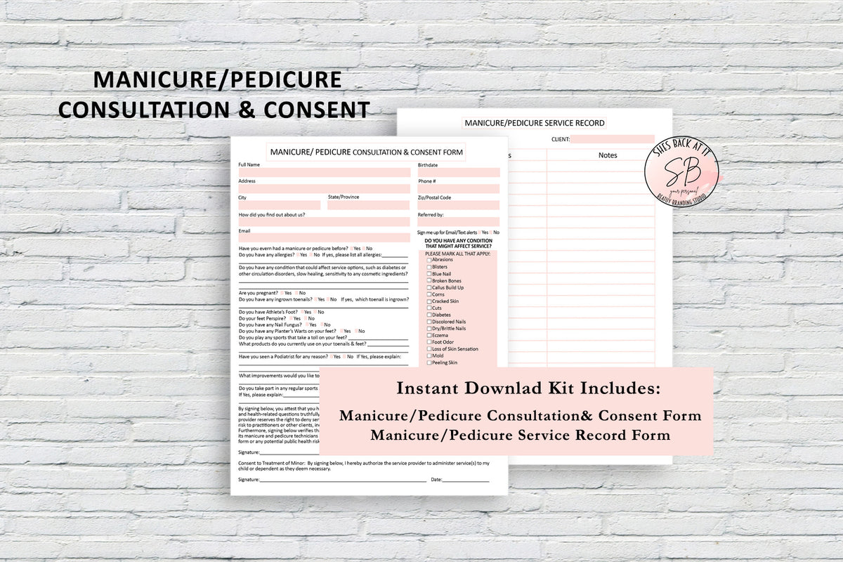 Manicure/Pedicure Consent Forms | ShesBackAtIt | Printable Spa, Salon ...