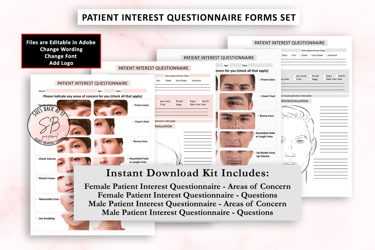 Aesthetic Interest Client Questionnaire Form Set | ShesBackAtIt ...