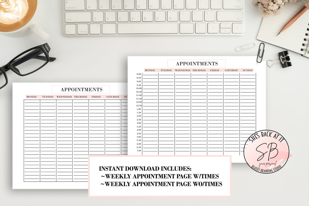 Printable Weekly Appointment Planner Page | ShesBackAtIt | Printable ...