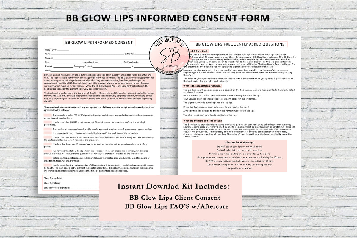 BB Glow Lips Consent Form | ShesBackAtIt | Printable Spa, Salon and ...