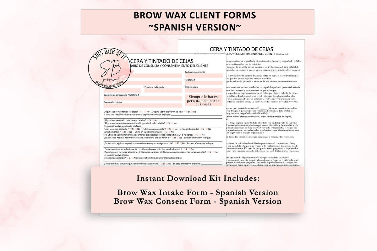 Spanish Brow Wax Client Forms | ShesBackAtIt | Printable Spa, Salon and ...