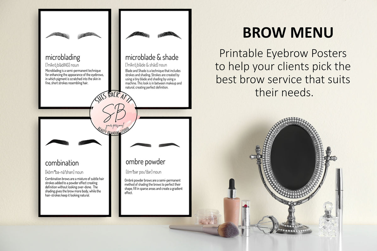 Eyebrow Menu Printable Poster | ShesBackAtIt | Printable Spa, Salon and ...