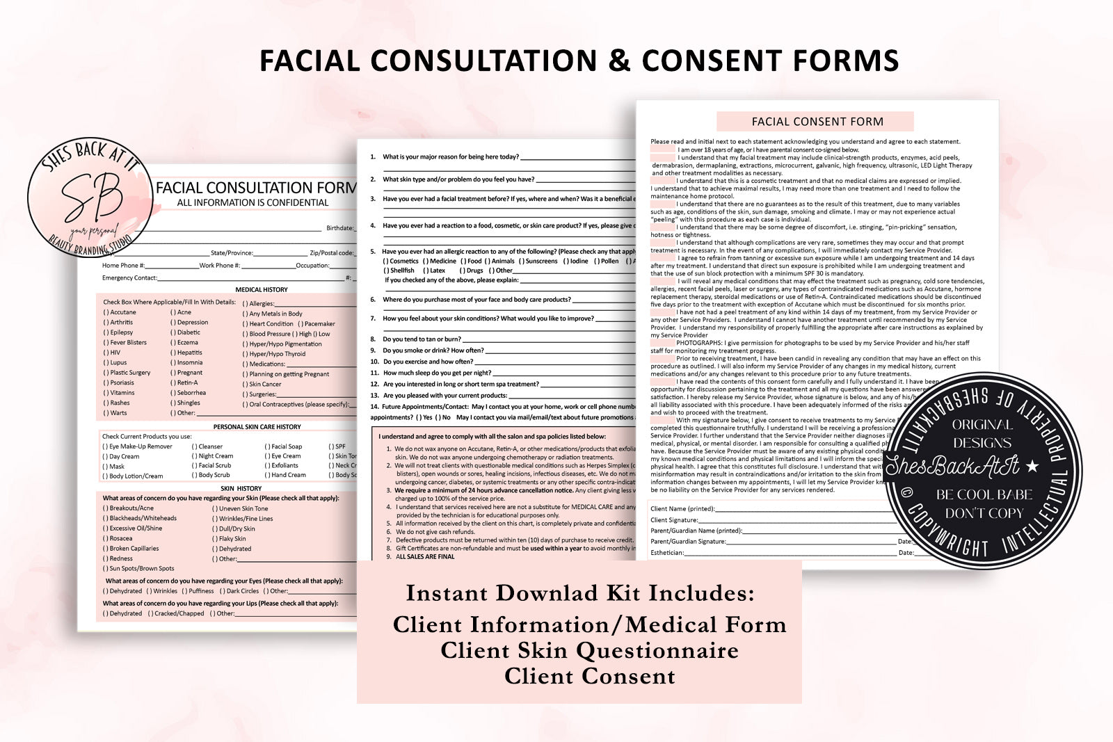 Facial Consultation & Consent Forms | ShesBackAtIt | Printable Spa ...