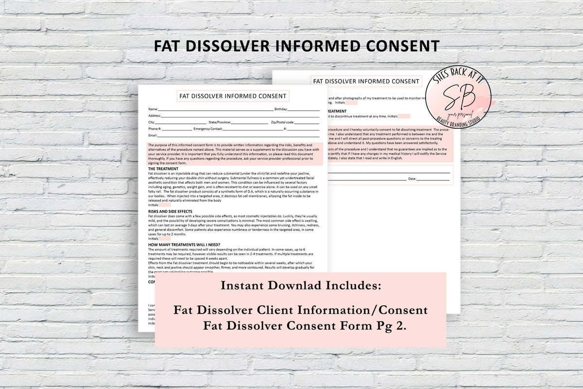 Fat Dissolving Consent Form | ShesBackAtIt | Printable Spa, Salon and ...