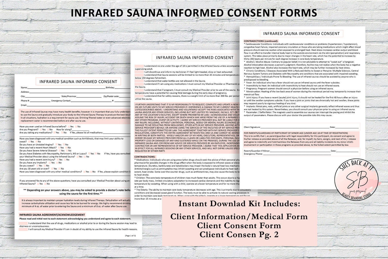 Infrared Sauna Client Forms | ShesBackAtIt | Printable Spa, Salon and ...