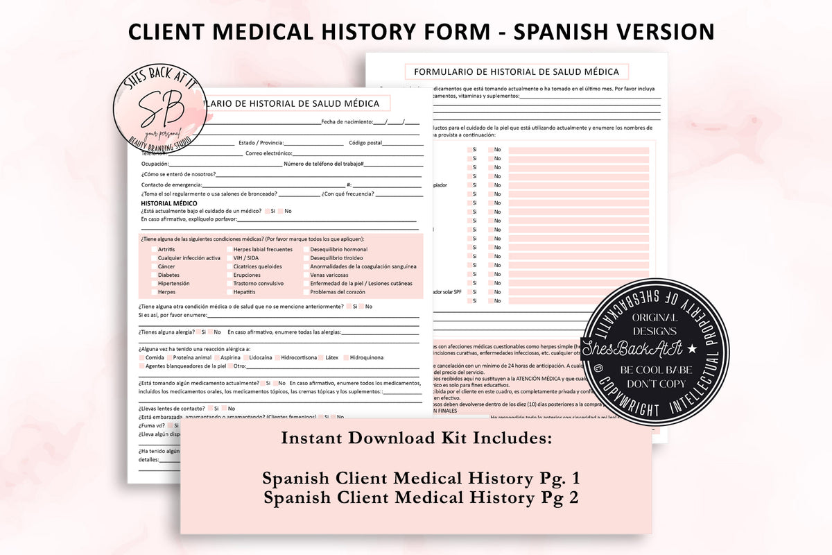 Spanish Medical Health History Form | ShesBackAtIt | Printable Spa ...