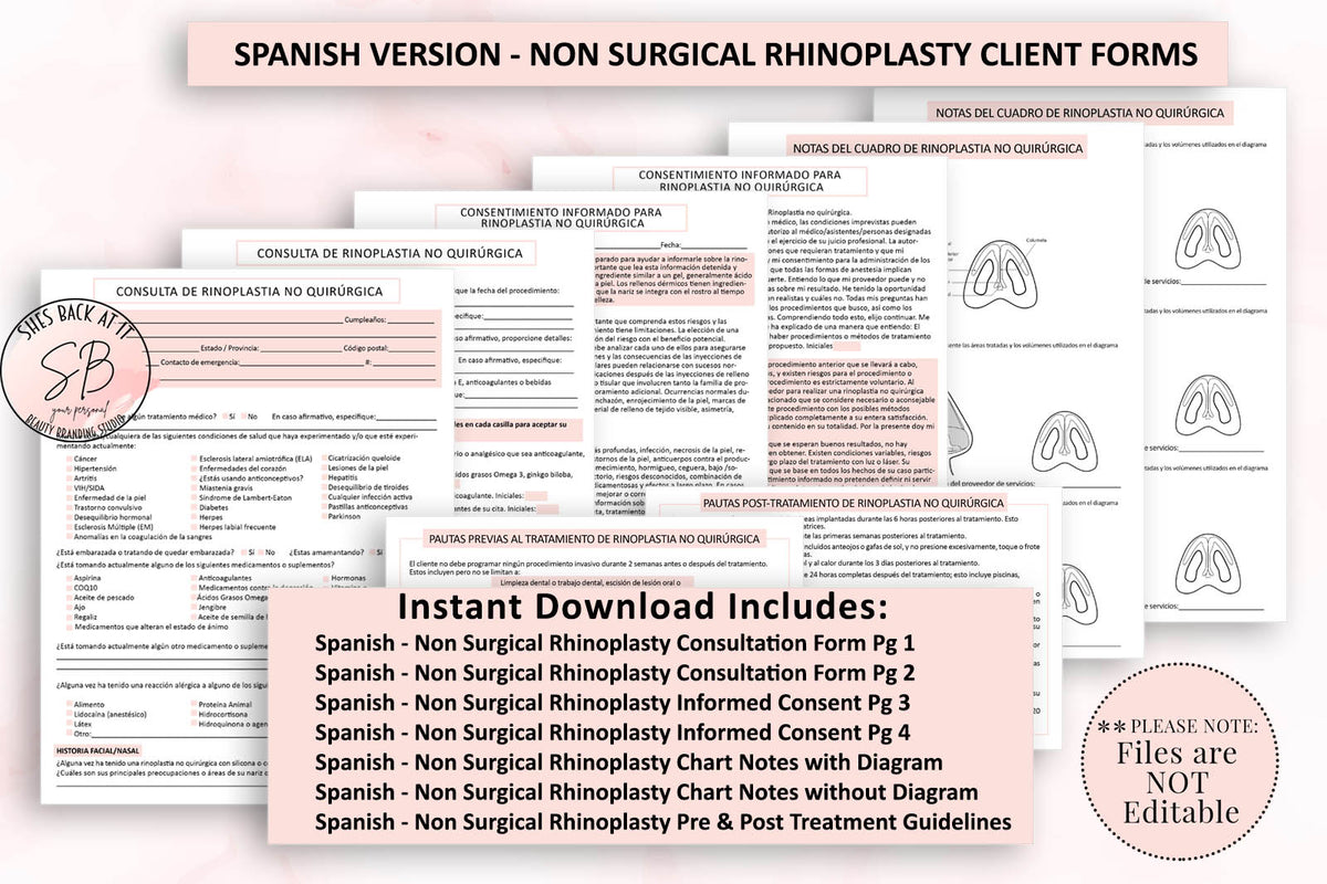 Spanish Version - Non-Surgical Rhinoplasty Client Forms | ShesBackAtIt ...
