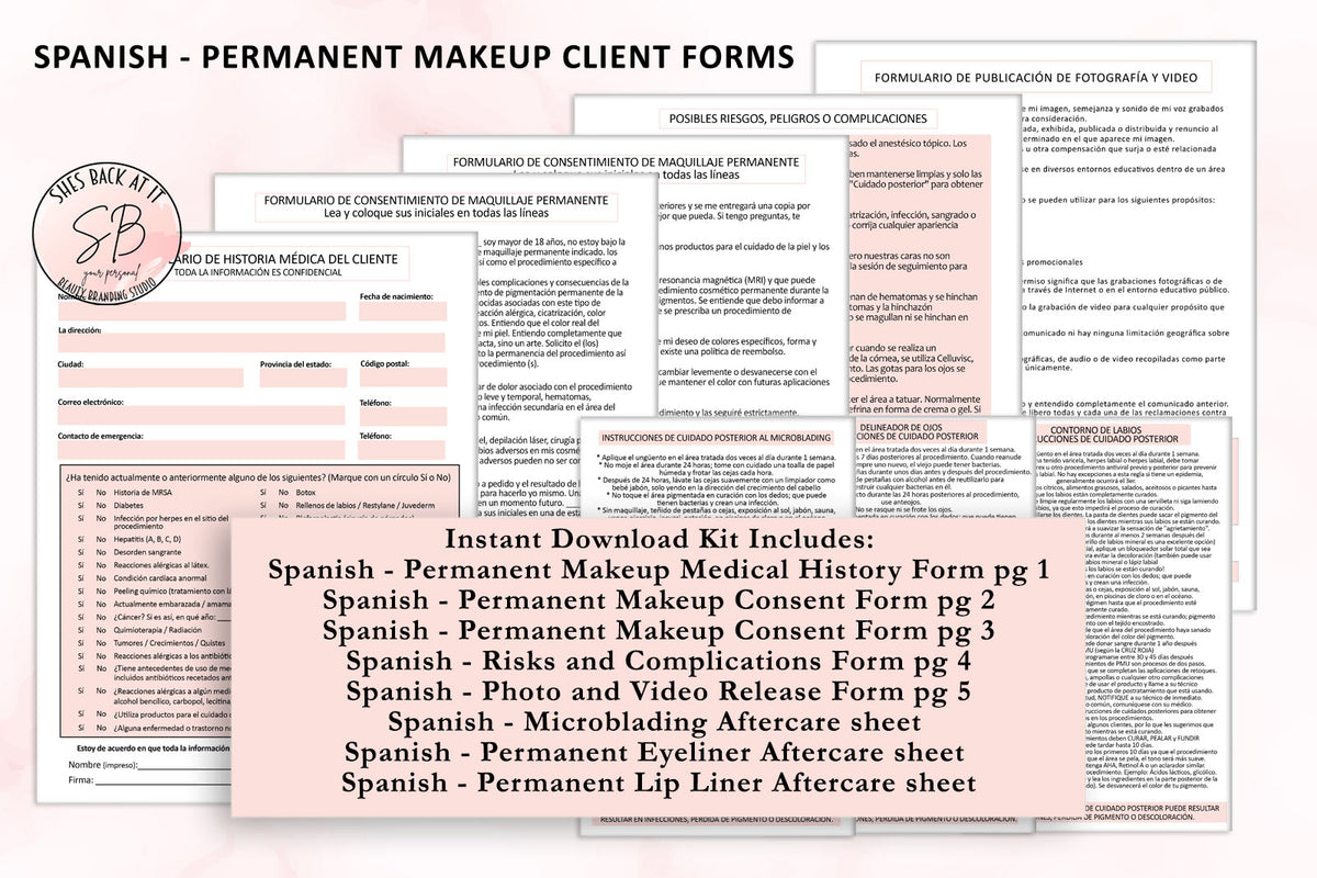 Spanish Permanent Makeup Intake Form | ShesBackAtIt | Printable Spa ...