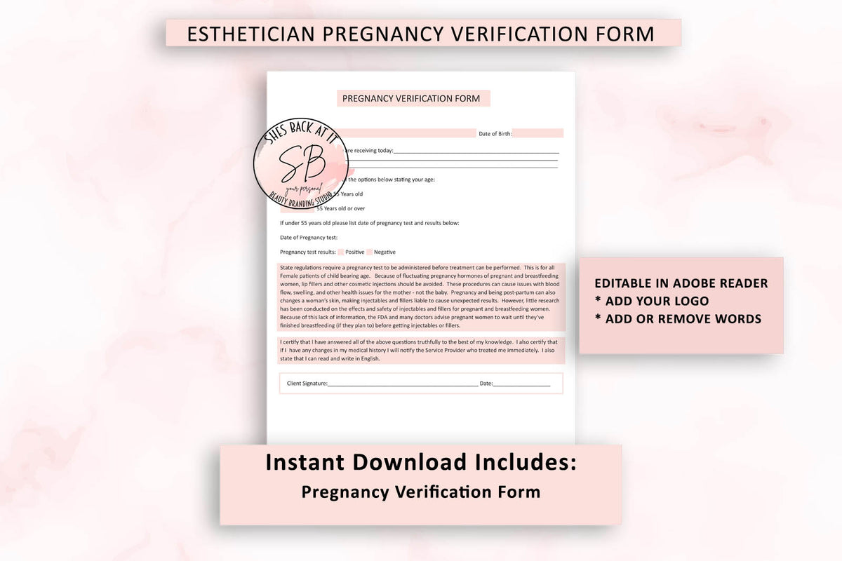 Injector Pregnancy Verification Form | ShesBackAtIt | Printable Spa ...
