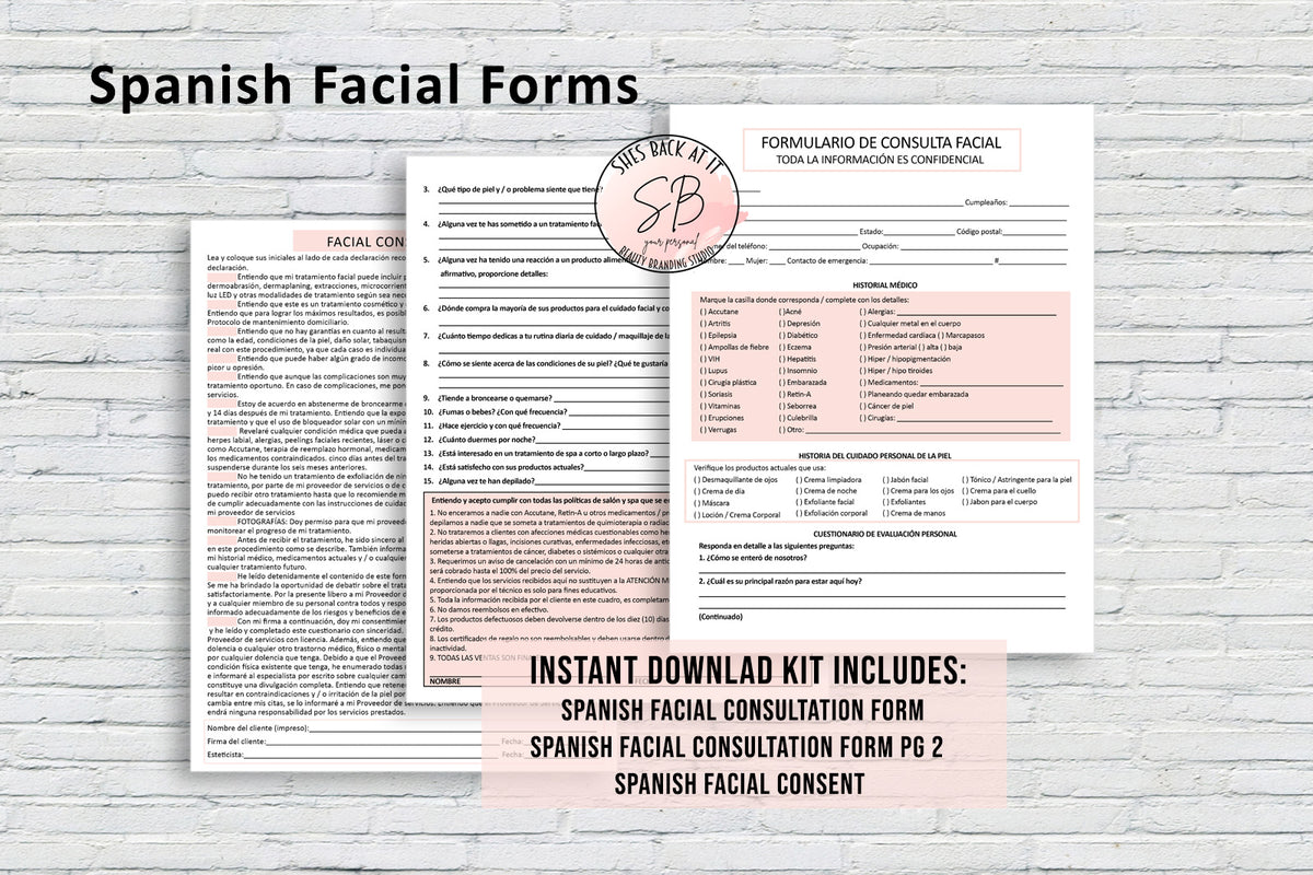 Spanish Facial Consultation and Consent Form | ShesBackAtIt | Printable ...
