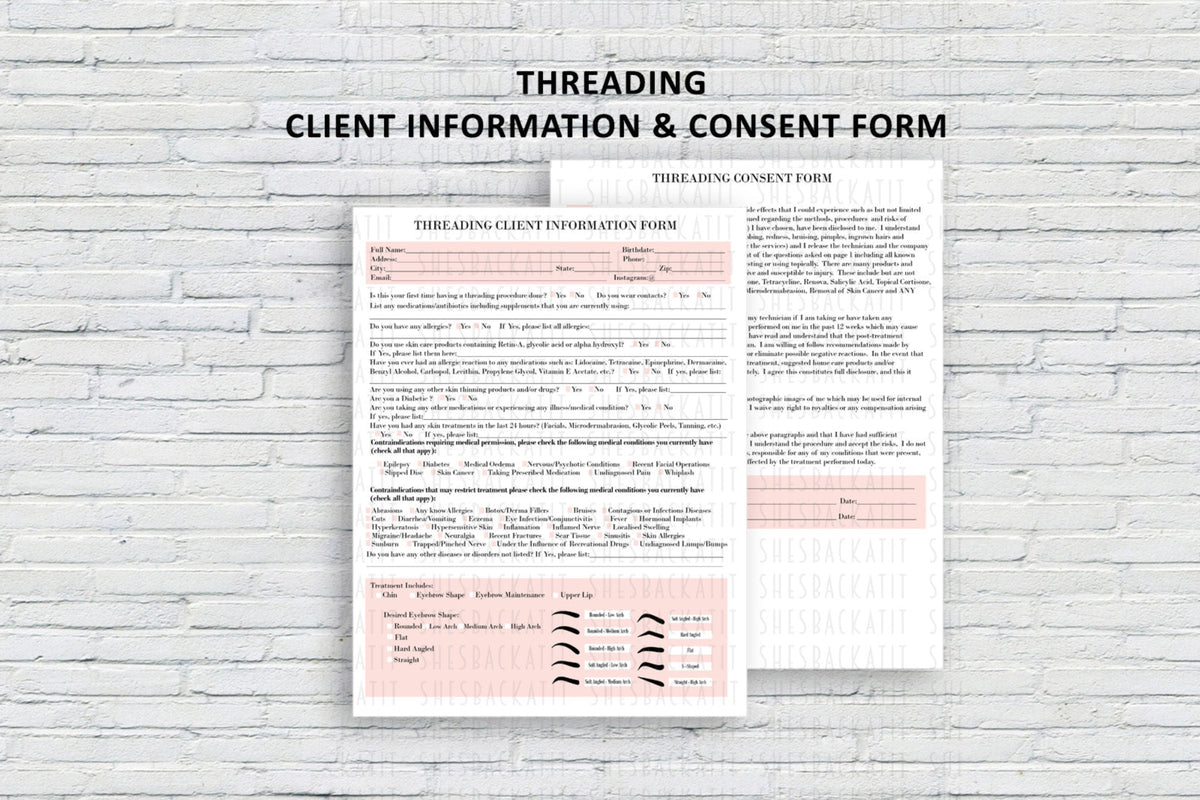 Threading Consent Form | ShesBackAtIt | Printable Spa, Salon and ...