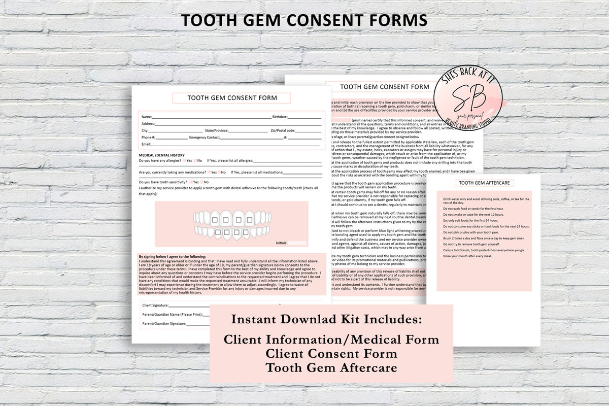 Tooth Gem Client Intake Form | ShesBackAtIt | Printable Spa, Salon and ...