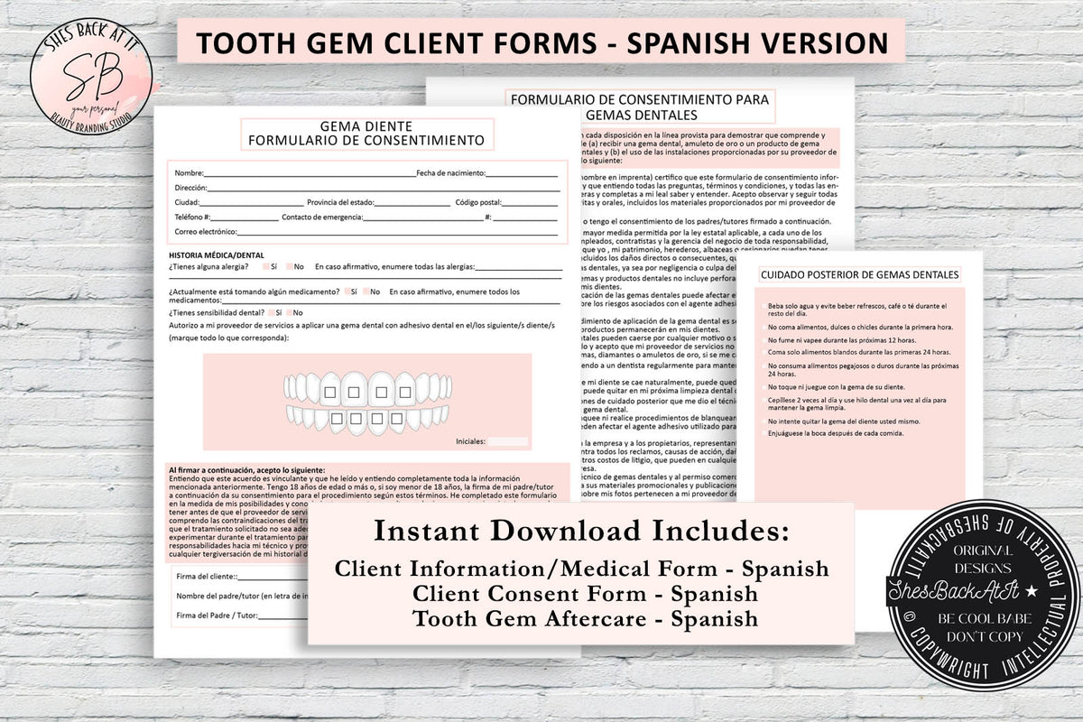 Tooth Gem Client Intake Form - Spanish Version | ShesBackAtIt ...