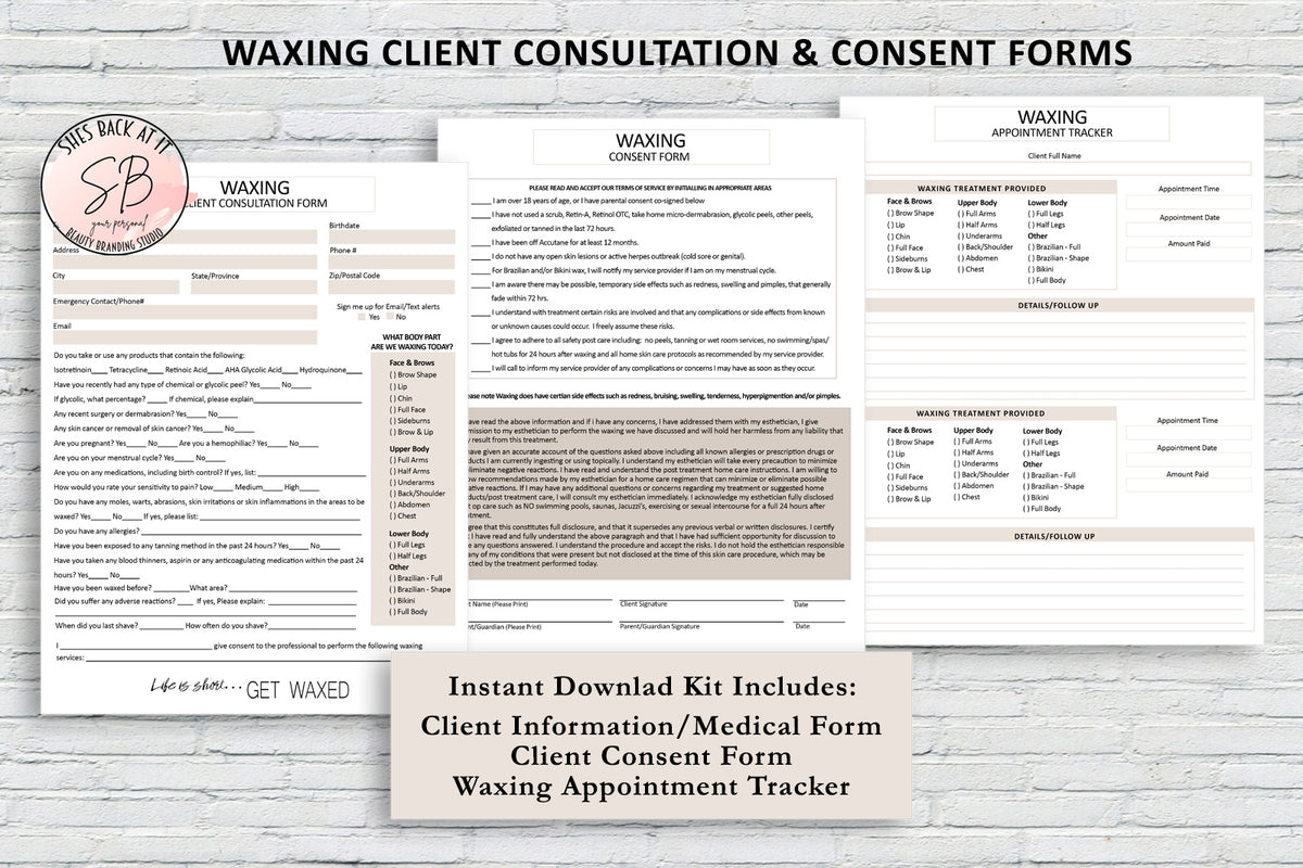 Waxing Client Consultation and Consent Form | ShesBackAtIt | Printable ...