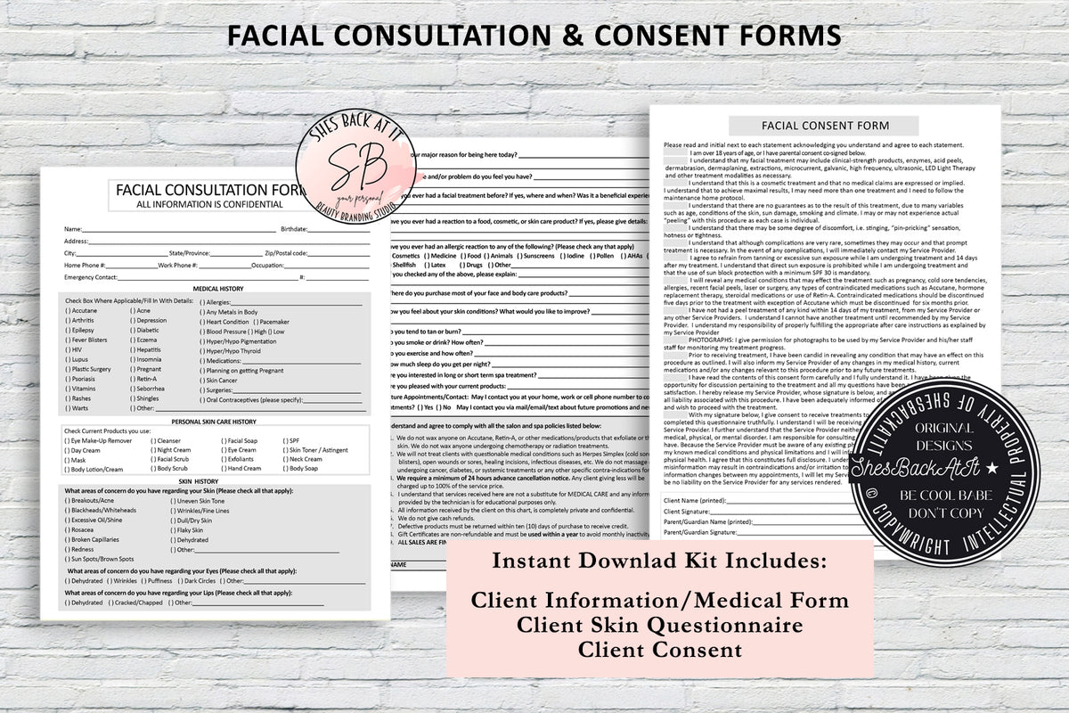 Facial Consultation & Consent Forms | ShesBackAtIt | Printable Spa ...