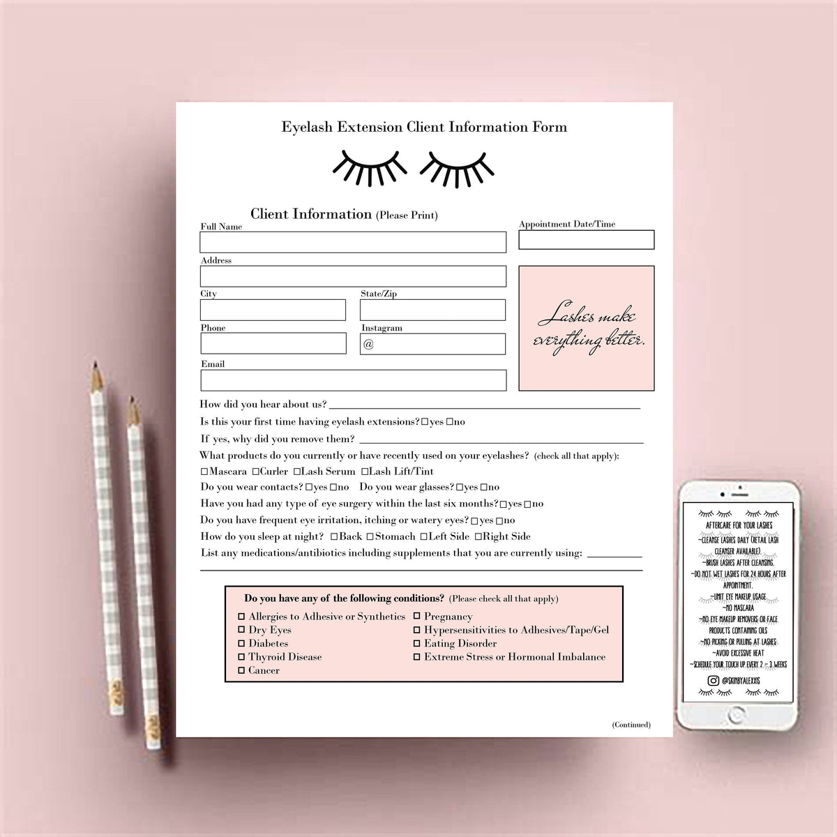 Eyelash Extension Client Forms | ShesBackAtIt | Printable Spa, Salon ...