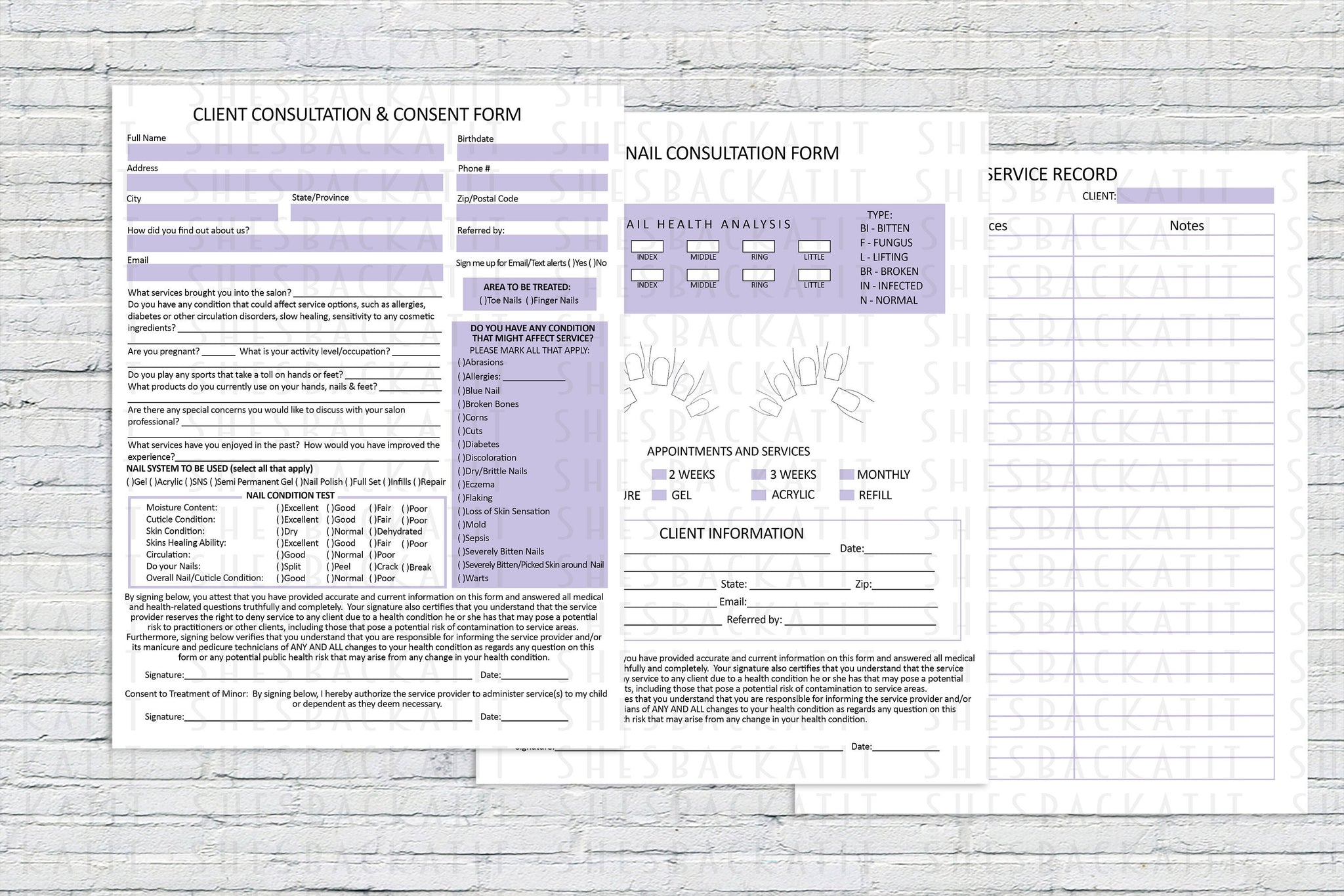 Nail Tech Client Forms | ShesBackAtIt | Printable Spa, Salon and ...