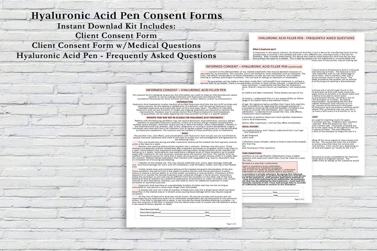 Hyaluronic Acid Pen Consent Form | ShesBackAtIt | Printable Spa, Salon ...