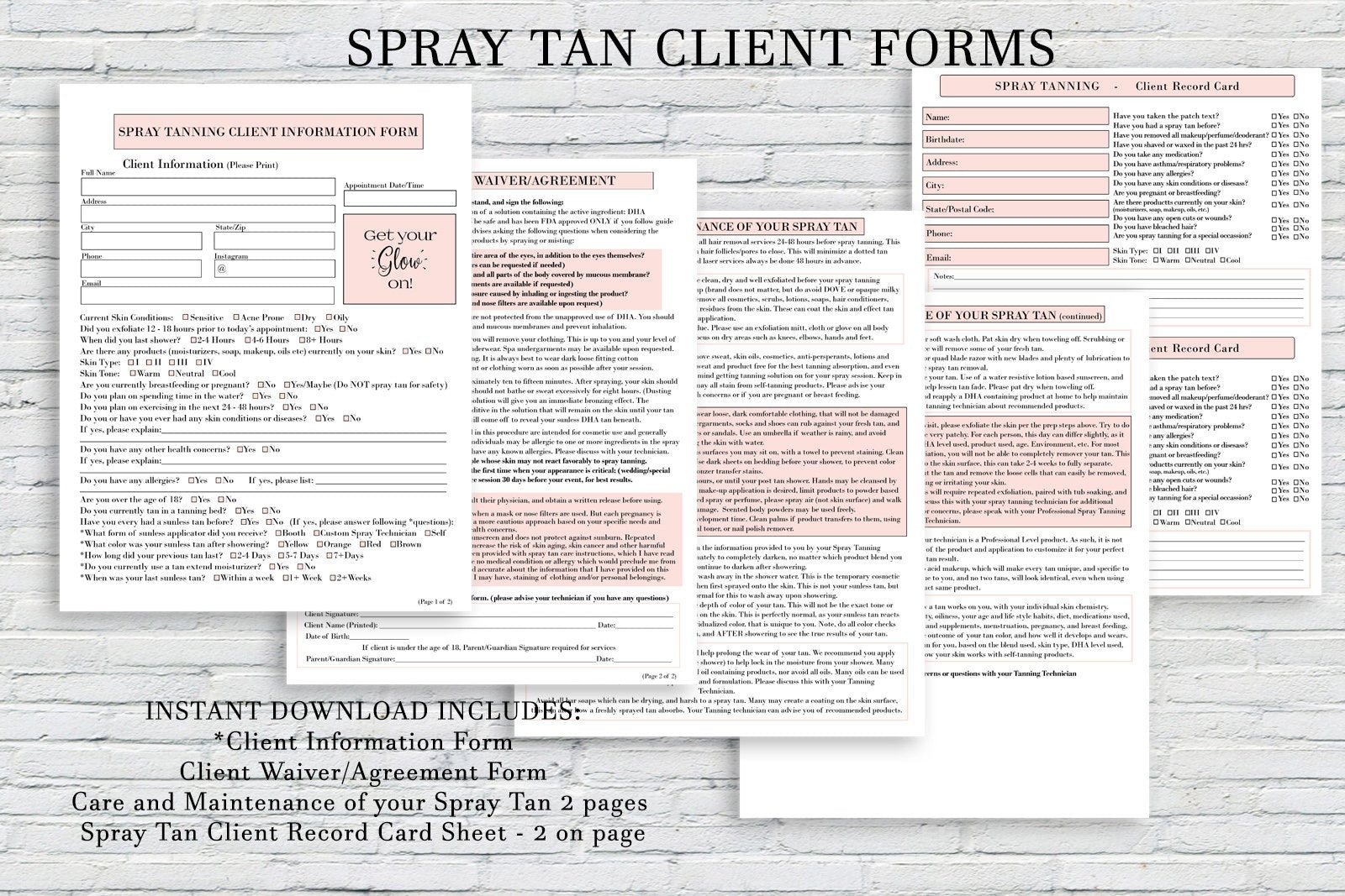 Spray Tan Client Forms | ShesBackAtIt | Printable Spa, Salon and ...