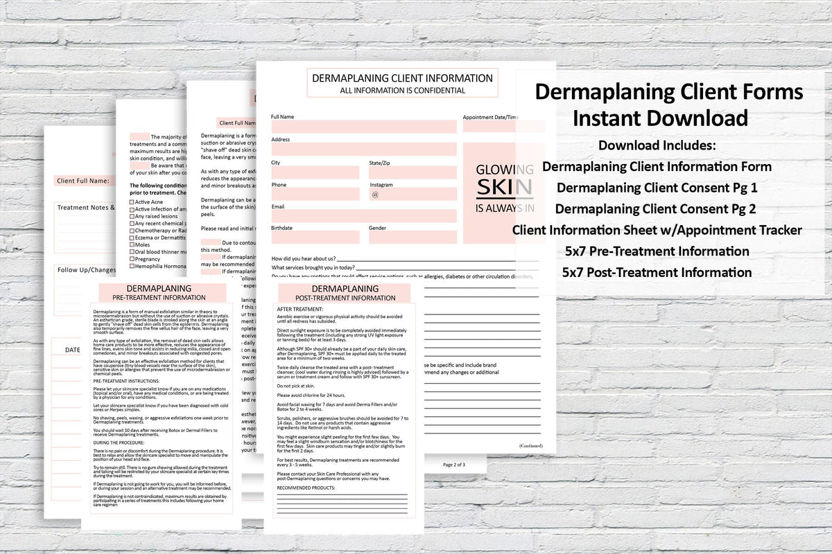 Dermaplaning Client Consent Forms | ShesBackAtIt | Printable Spa, Salon ...